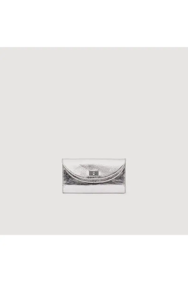 Sandro Mambo Leather Clutch - Silver