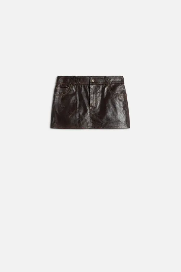 7 For All Mankind Mini Skirt In Leather Vintage - Brown