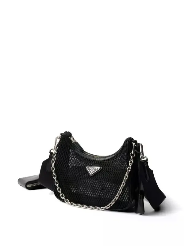 Prada Re-edition 2005 Mesh And Brushed Leather Bag