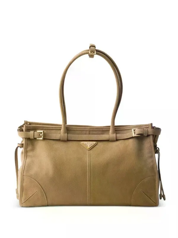 Prada Bonnie Large Nubuck Leather Handbag - Neutrals