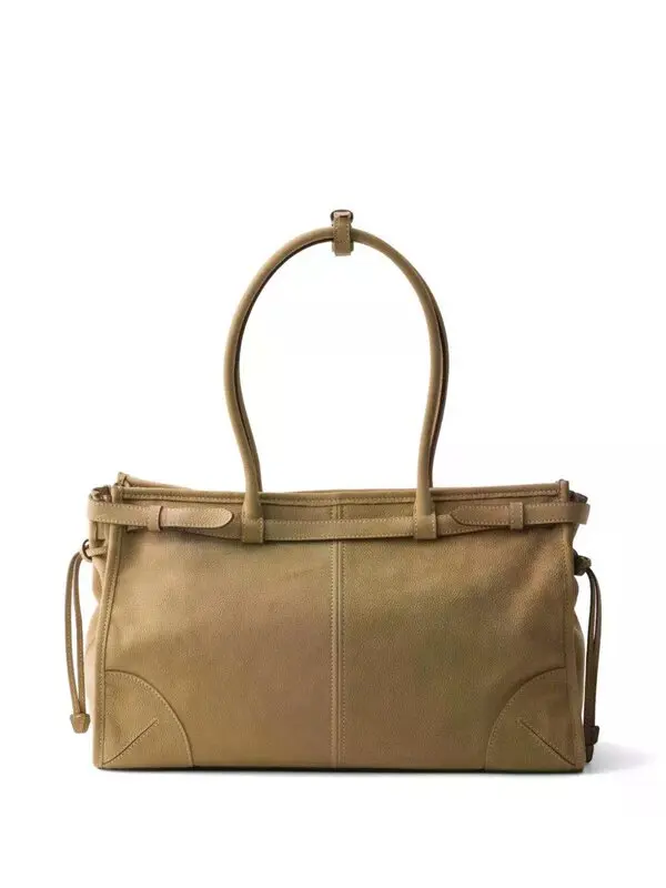 Prada Bonnie Large Nubuck Leather Handbag - Neutrals