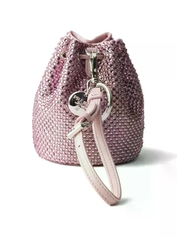 Prada Mini Icon Satin And Crystals Keychain Charm - Pink