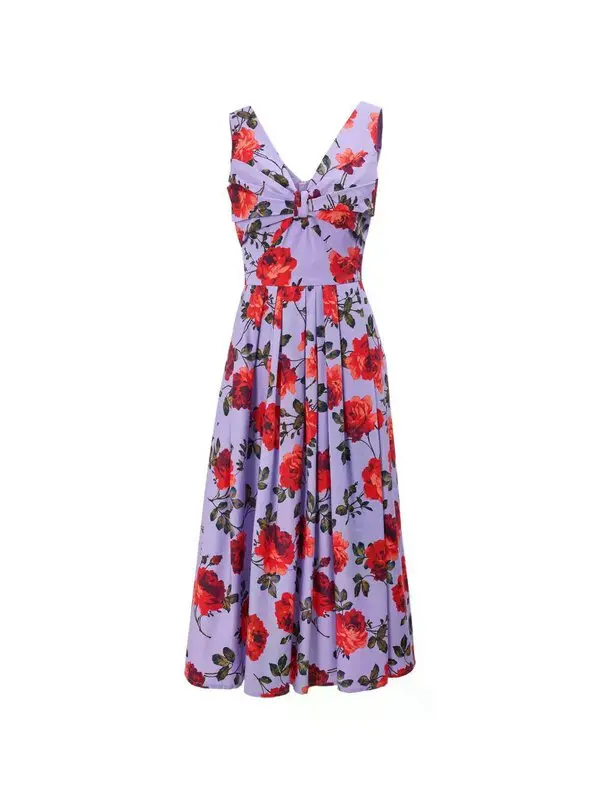 Carolina Herrera Rose-print V-neck Midi Dress - Purple