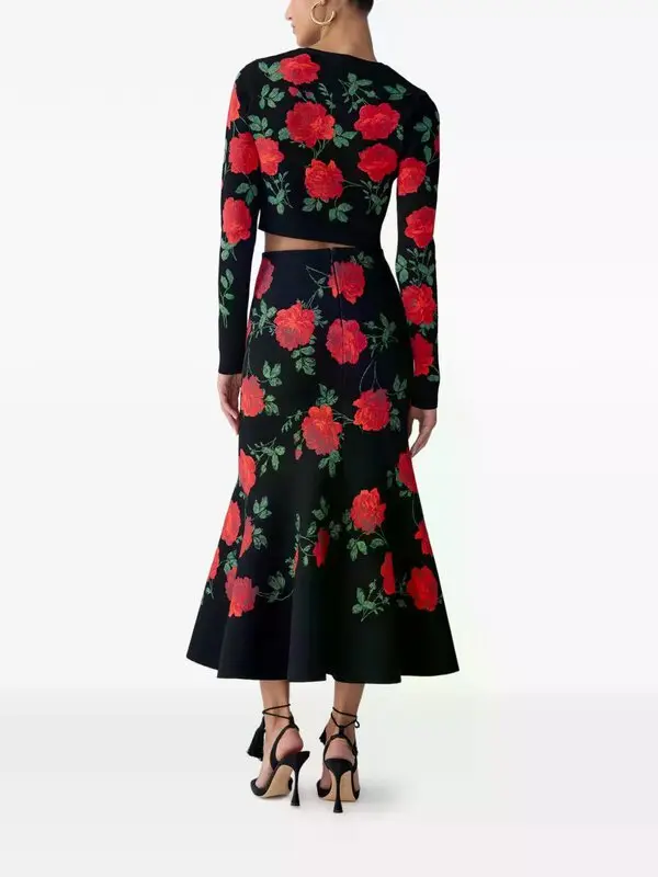 Carolina Herrera Rose Jacquard Cropped Cardigan