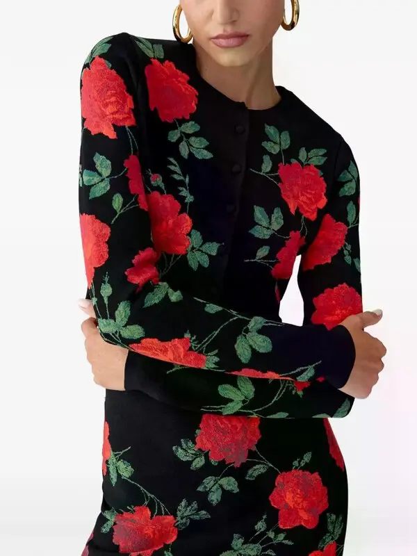 Carolina Herrera Rose Jacquard Cropped Cardigan