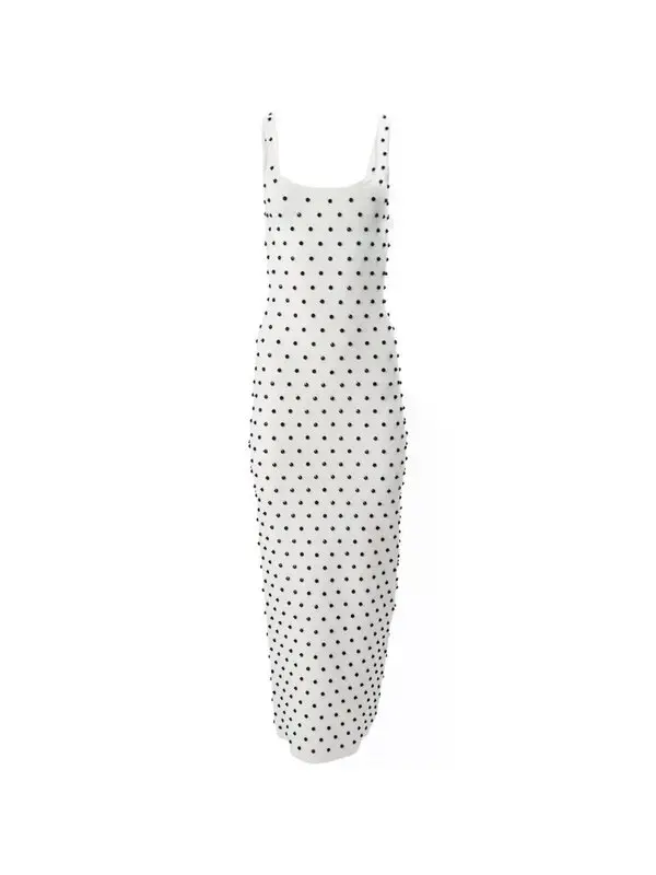Carolina Herrera Polka Dot Beaded Midi Dress - White