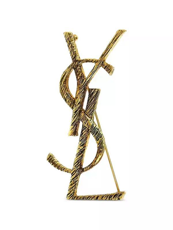 Saint Laurent Textured Logo Brooch - Gold