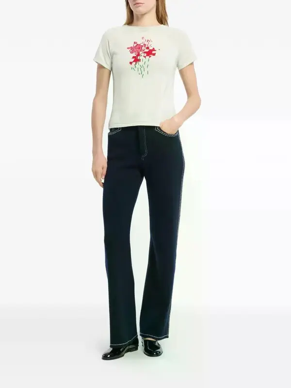 BARRIE Cashmere Floral Motif Top - Green