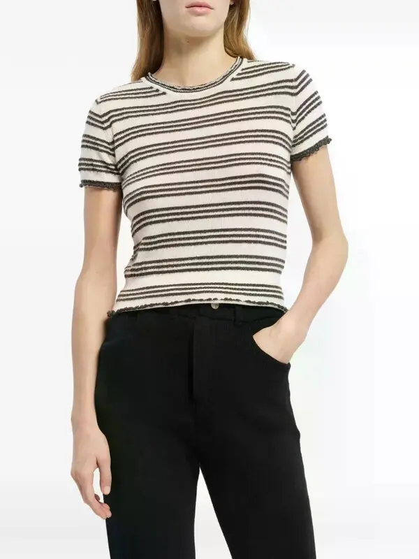 BARRIE Striped Top In Embossed Knit - White