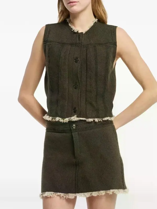BARRIE Fringed Cashmere Vest - Green