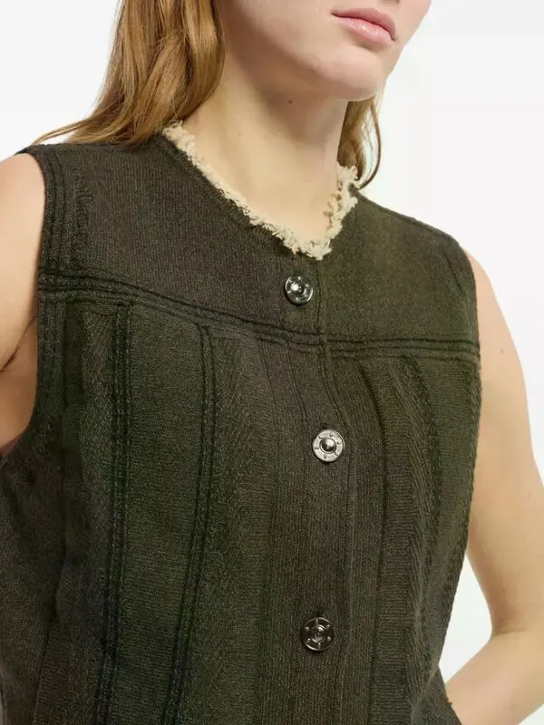 BARRIE Fringed Cashmere Vest - Green