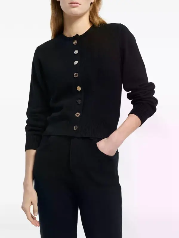 BARRIE Jeweled Button Cashmere Cardigan - Black