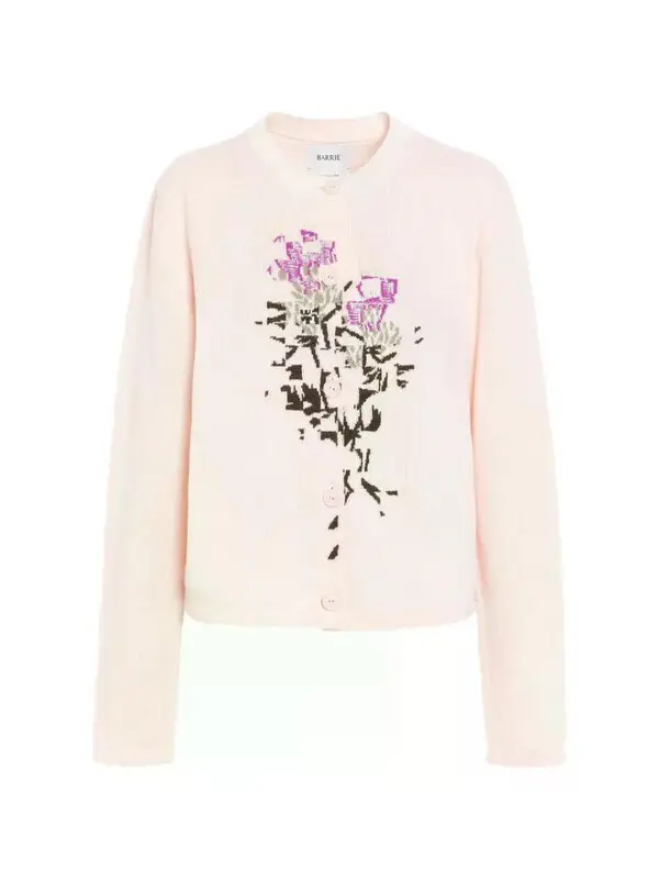 BARRIE Cashmere With Floral Motif Cardigan - Pink
