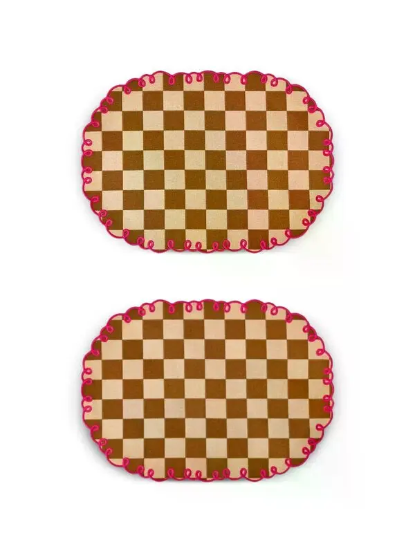 BITOSSI HOME Checkerboard Scalloped Placemats - Brown