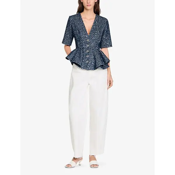 Sandro Sequin-embellished Peplum-hem Cotton Jacket