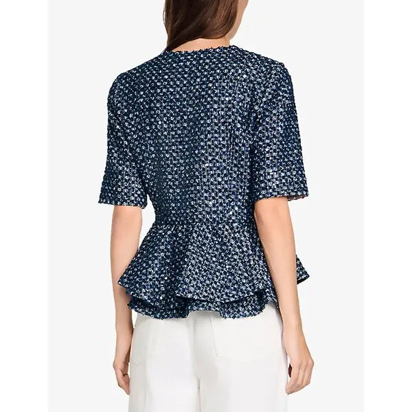 Sandro Sequin-embellished Peplum-hem Cotton Jacket