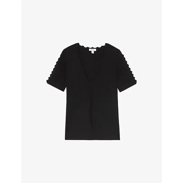 REISS Marcy Scalloped-trim Knitted Top - Black