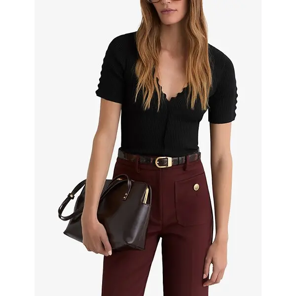 REISS Marcy Scalloped-trim Knitted Top - Black