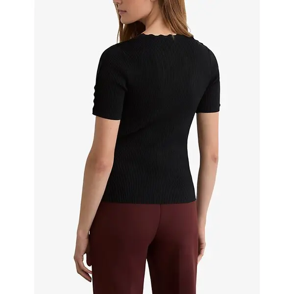 REISS Marcy Scalloped-trim Knitted Top - Black