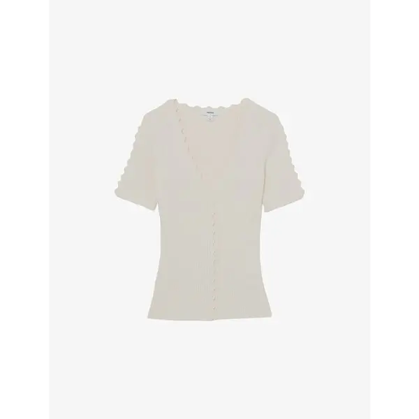 REISS Marcy Scalloped-trim Knitted Top - Ivory
