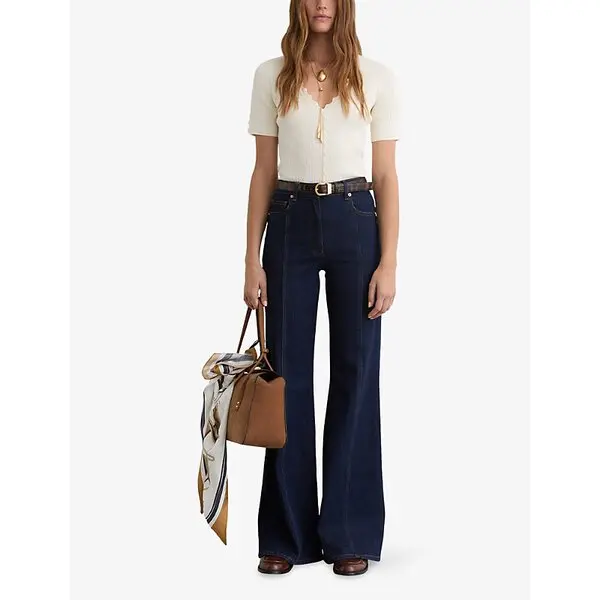 REISS Marcy Scalloped-trim Knitted Top - Ivory