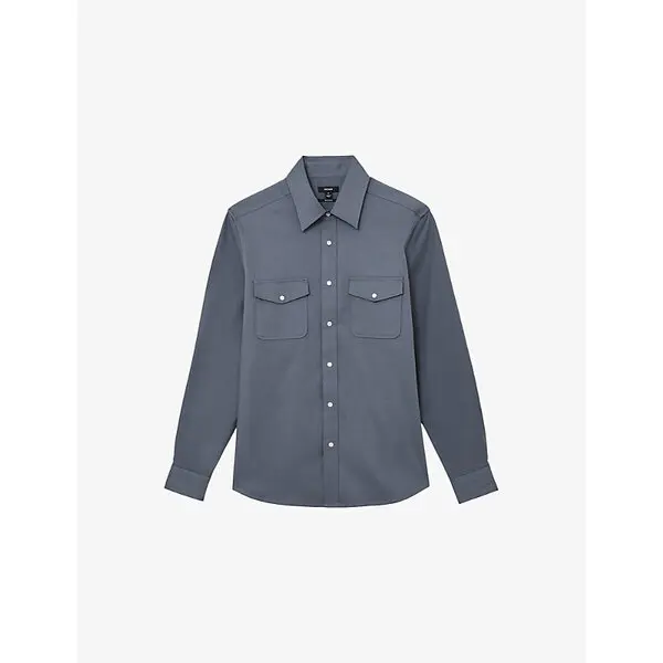 REISS Mcrae Patch-pocket Stretch-cotton Overshirt - Airforce Blue