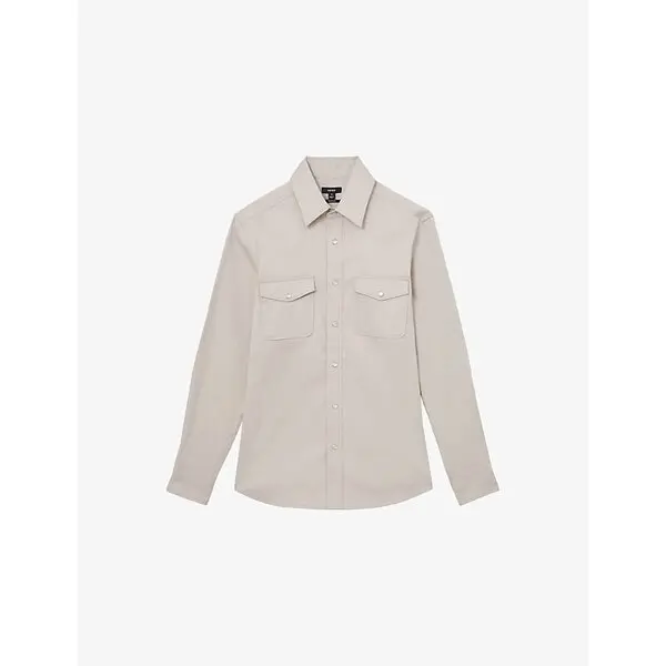 REISS Mcrae Patch-pocket Stretch-cotton Overshirt - Stone