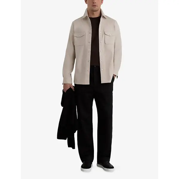REISS Mcrae Patch-pocket Stretch-cotton Overshirt - Stone