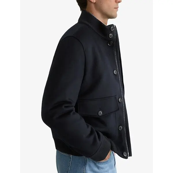 REISS Hadley Funnel-neck Wool Bomber Jacket - Navy