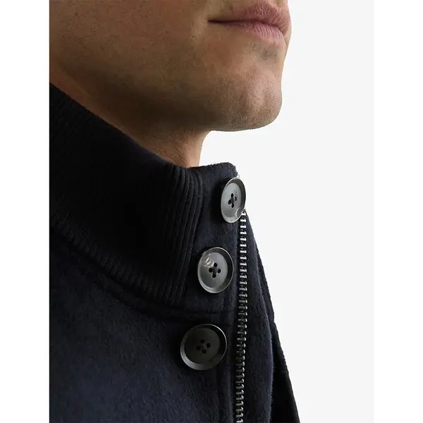 REISS Hadley Funnel-neck Wool Bomber Jacket - Navy