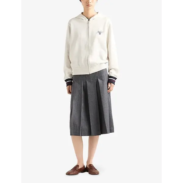 Prada Brand-print Zip-up Cotton Hoodie - Neutral