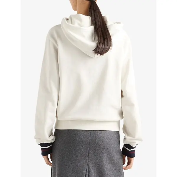 Prada Brand-print Zip-up Cotton Hoodie - Neutral