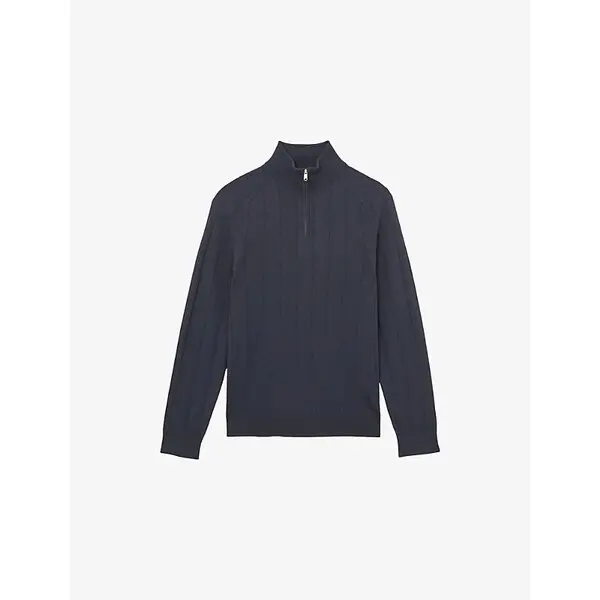 REISS Findlay Funnel-neck Wool Jumper - Airforce Blue