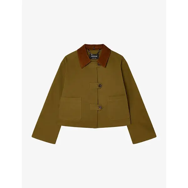 Whistles Short Corduroy-collar Cotton Jacket - Khaki/olive