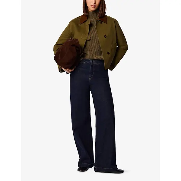 Whistles Short Corduroy-collar Cotton Jacket - Khaki/olive