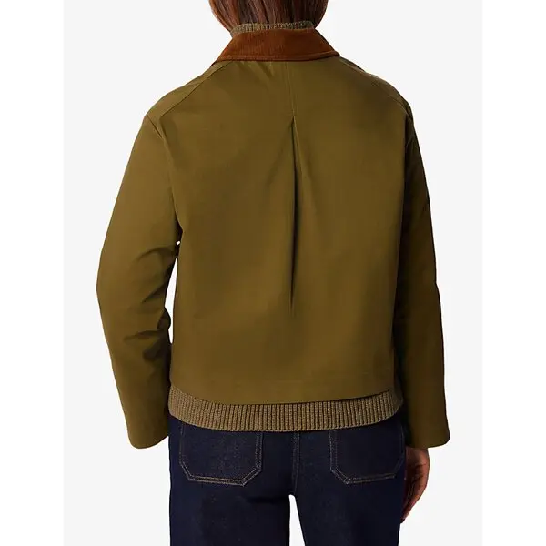 Whistles Short Corduroy-collar Cotton Jacket - Khaki/olive