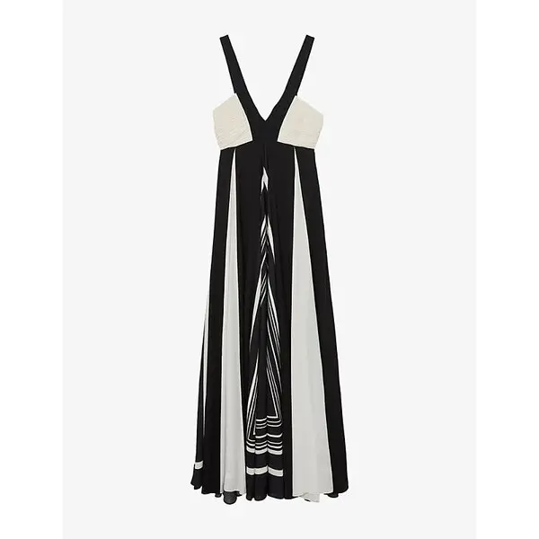 REISS Tallie Graphic-print Woven Maxi Dress - Black Ivory