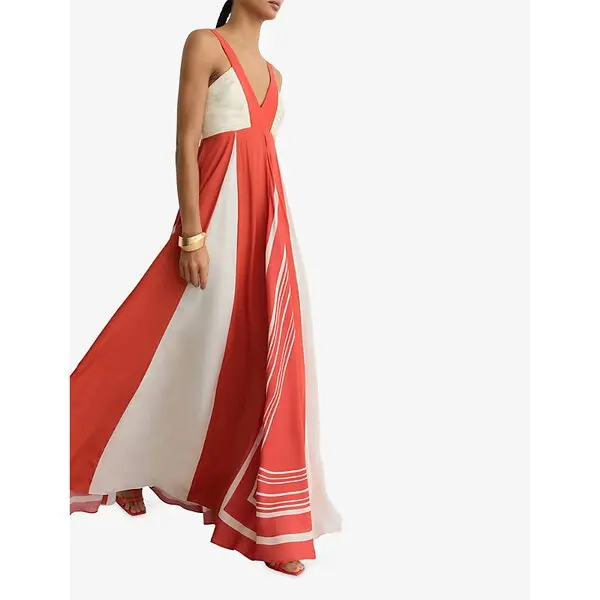 REISS Tallie Graphic-print Woven Maxi Dress - Orange Ivory