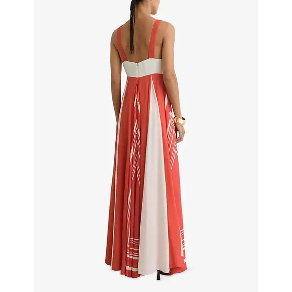 REISS Tallie Graphic-print Woven Maxi Dress - Orange Ivory