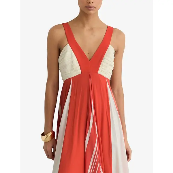 REISS Tallie Graphic-print Woven Maxi Dress - Orange Ivory