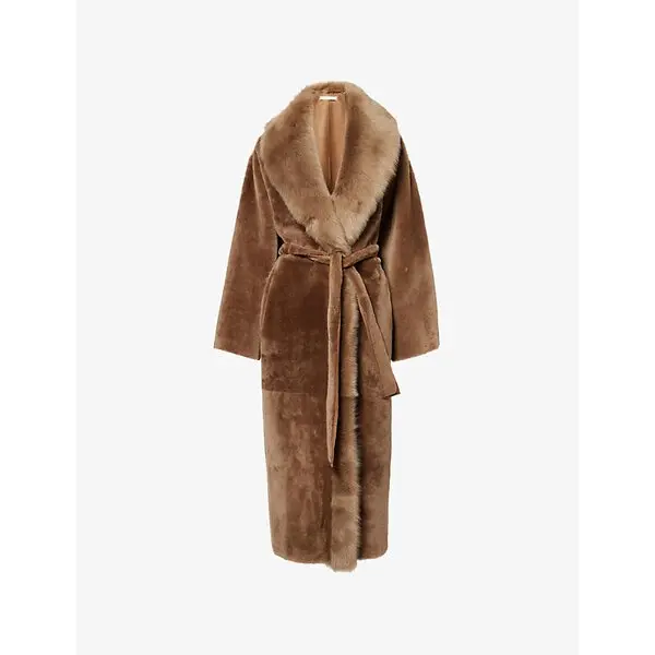 Nour Hammour Isadora Belted Shearling Coat - Topaz