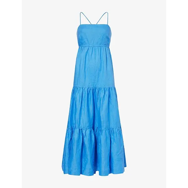 Heidi Klein Skyros Tiered Linen Maxi Dress - Blu