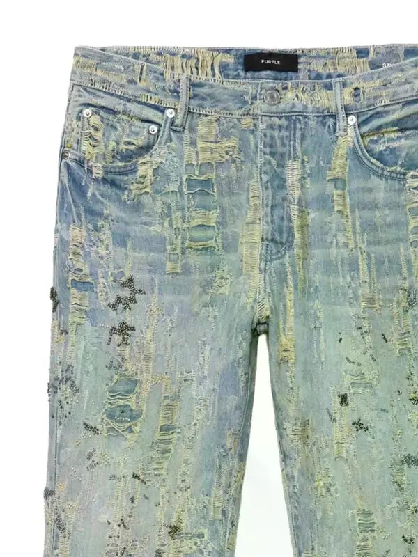 PURPLE BRAND Distressed Embellished Denim Jeans - Blue