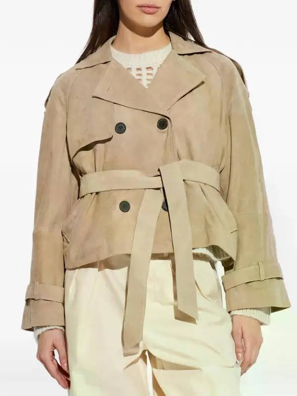 ALLSAINTS Reed Cropped Suede Trench Coat - Neutrals