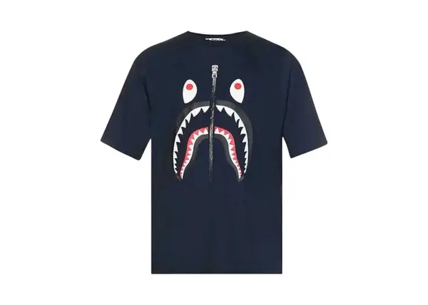 A BATHING APE Shark Relaxed Fit Tee Shirt - Navy Blue