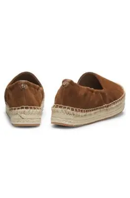 BOSS Suede Espadrilles With Jute Midsole - Brown