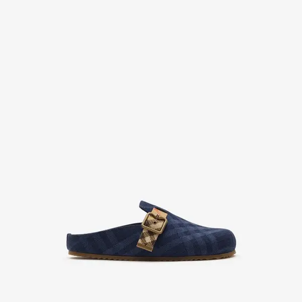 Burberry Check Denim Urchin Clogs - Navy
