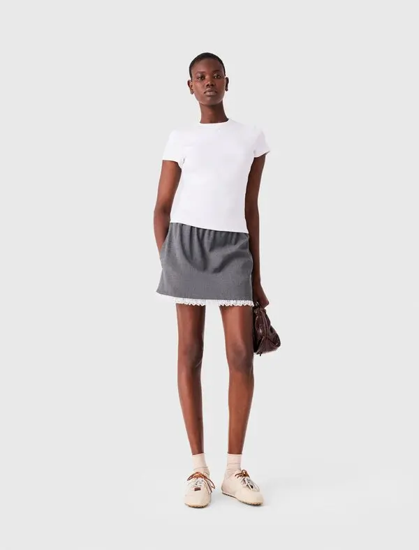 Maje Ribbed Cotton T-shirt With Clover Embroidery - White