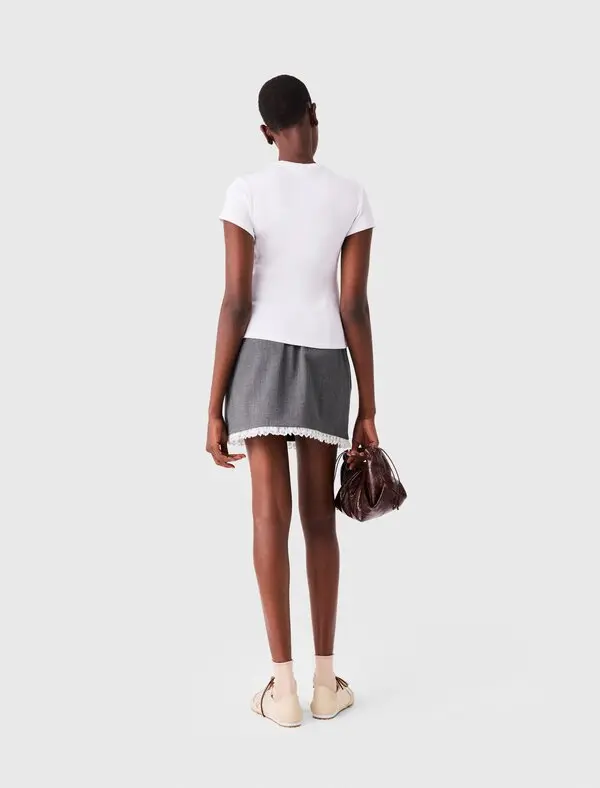 Maje Ribbed Cotton T-shirt With Clover Embroidery - White