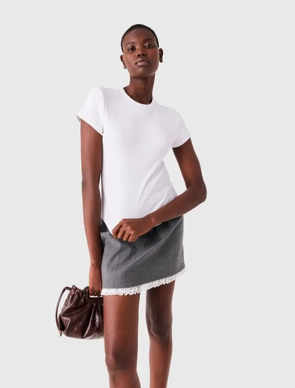 Maje Ribbed Cotton T-shirt With Clover Embroidery - White